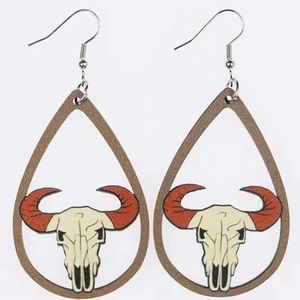 Jewelry | Longhorn Wood Skull Steer Cattle Cow Cutout Teardrop Western ...